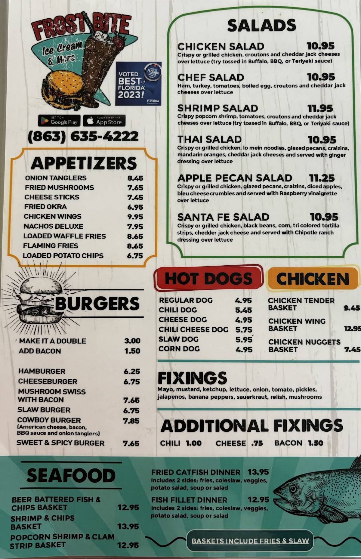 Menu at Frostbite Ice Cream & More restaurant, Frostproof
