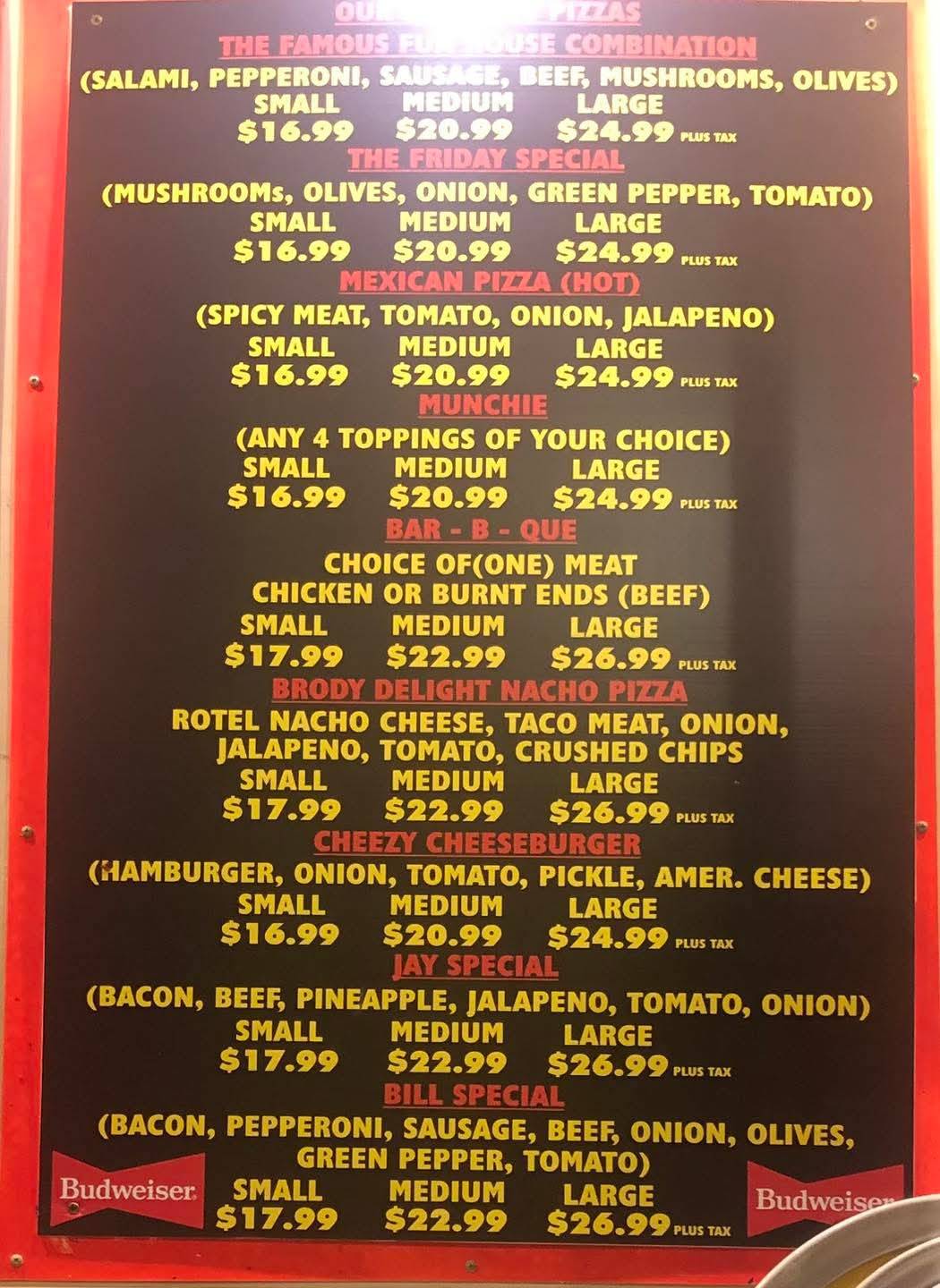Menu at Fun House Pizza & Pub, Independence
