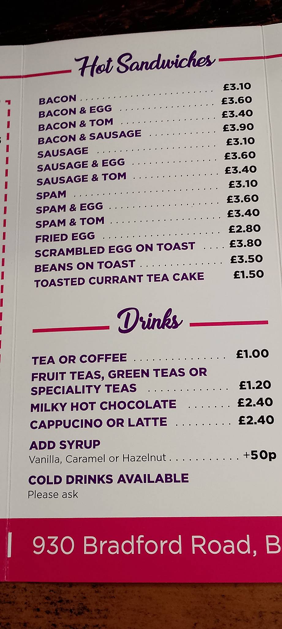 Menu at Funny Onion Cafe, Batley