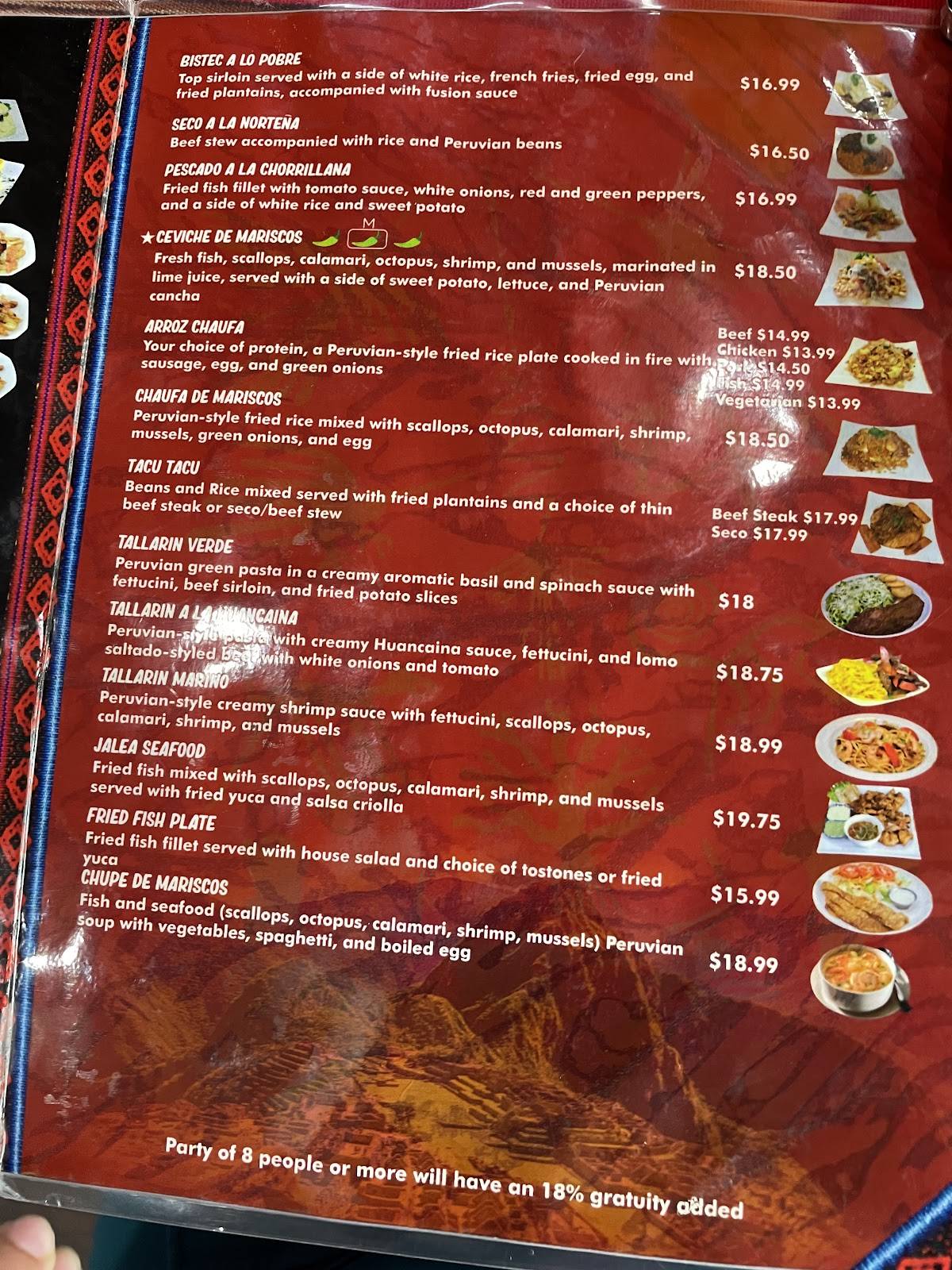 Menu at Fusion Peru Restaurant, College Station, Texas Ave C. 111