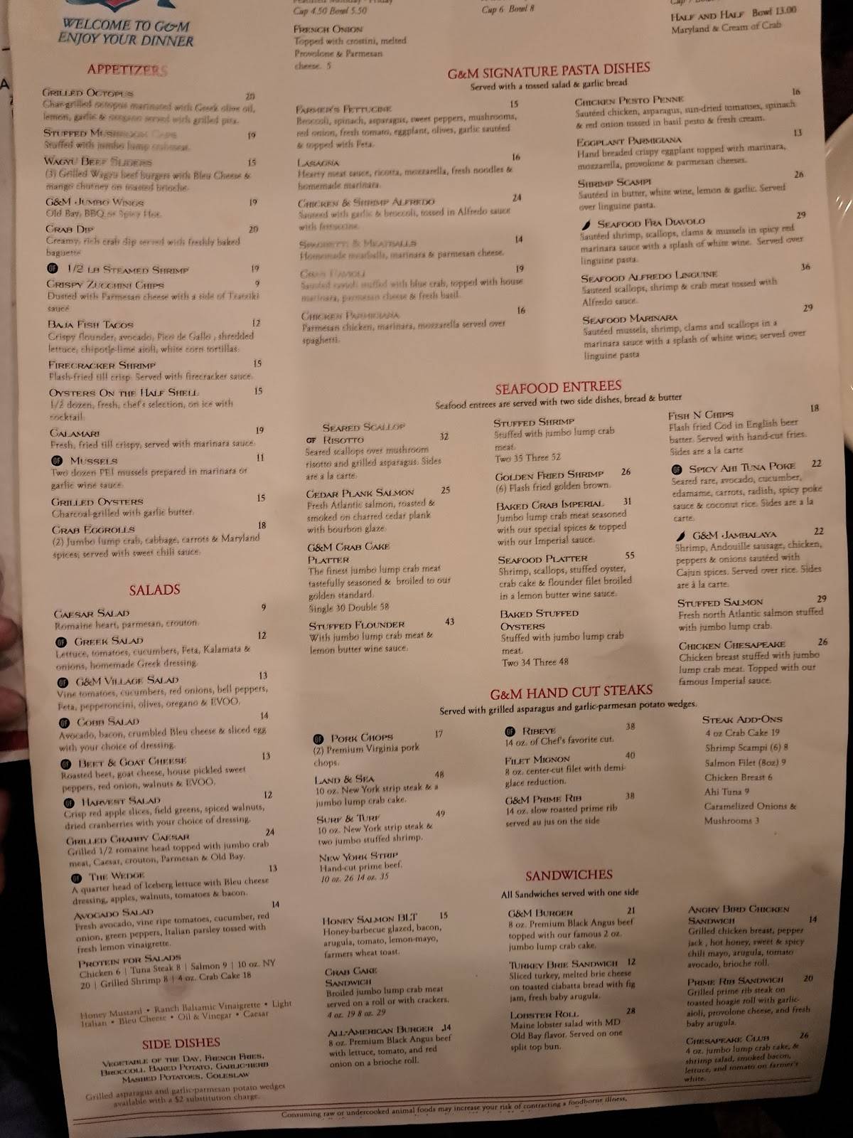 Menu at G & M Restaurant, Linthicum Heights, 804 N Hammonds Ferry Rd