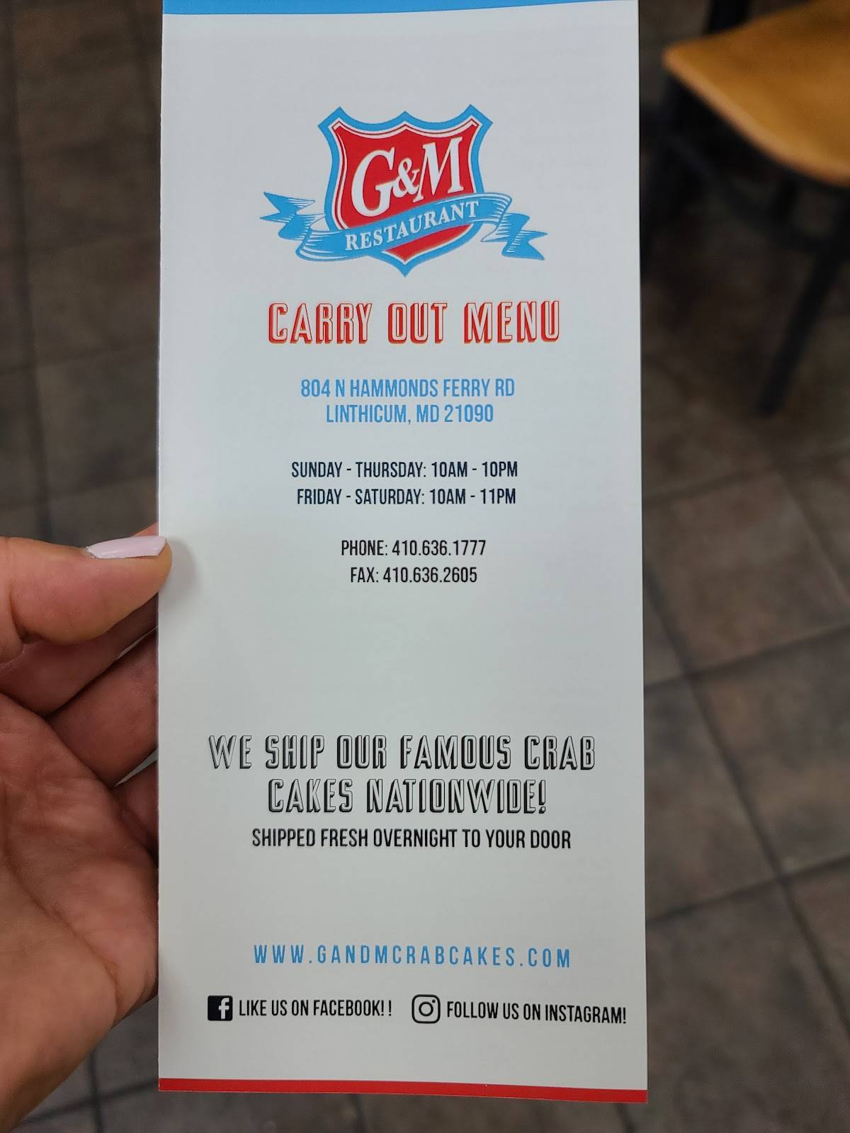 Menu at G & M Restaurant, Linthicum Heights, 804 N Hammonds Ferry Rd