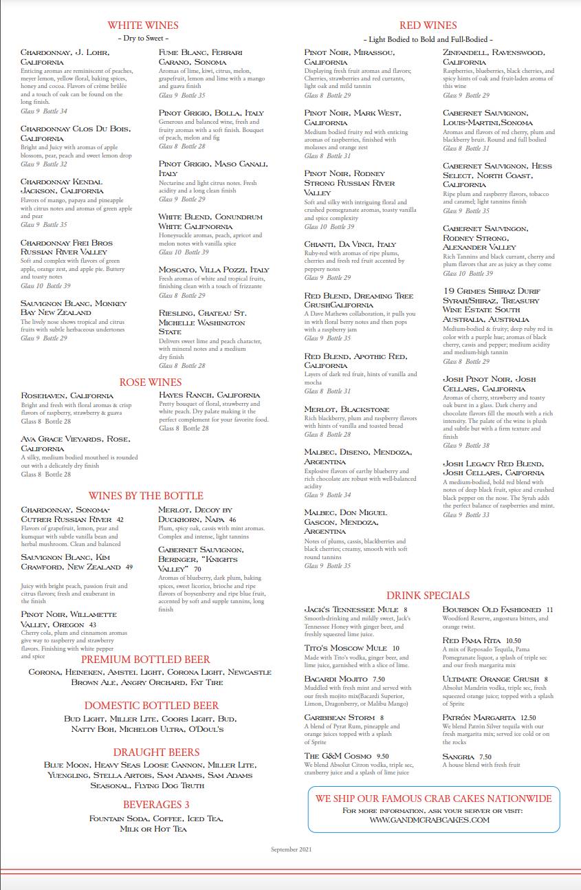 Menu at G & M Restaurant, Linthicum Heights, 804 N Hammonds Ferry Rd