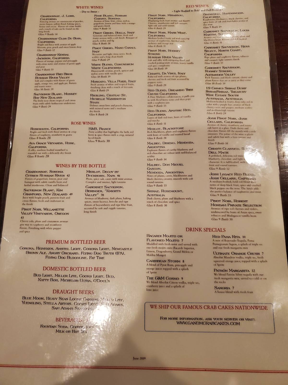 Menu at G & M Restaurant, Linthicum Heights, 804 N Hammonds Ferry Rd
