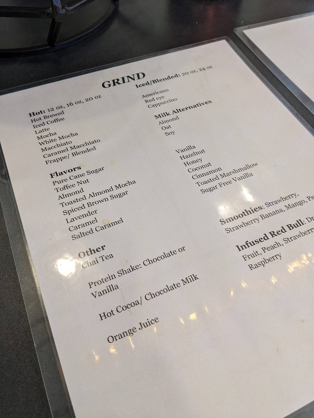 Menu at GRIND Coffee Bar & Gift Shop, Carroll