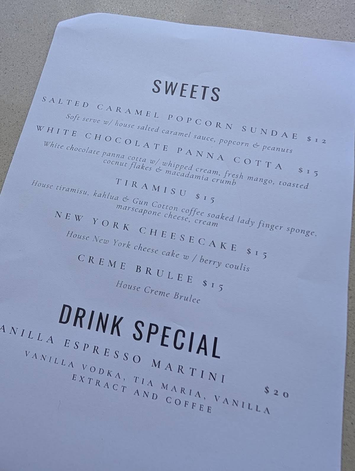 Menu at GT's Bar & Restaurant Noosa, Noosaville