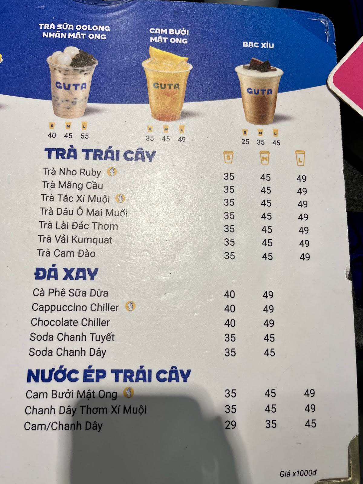 Menu at GUTA CAFE - 27 TRẦN NHẬT DUẬT, Ho Chi Minh City
