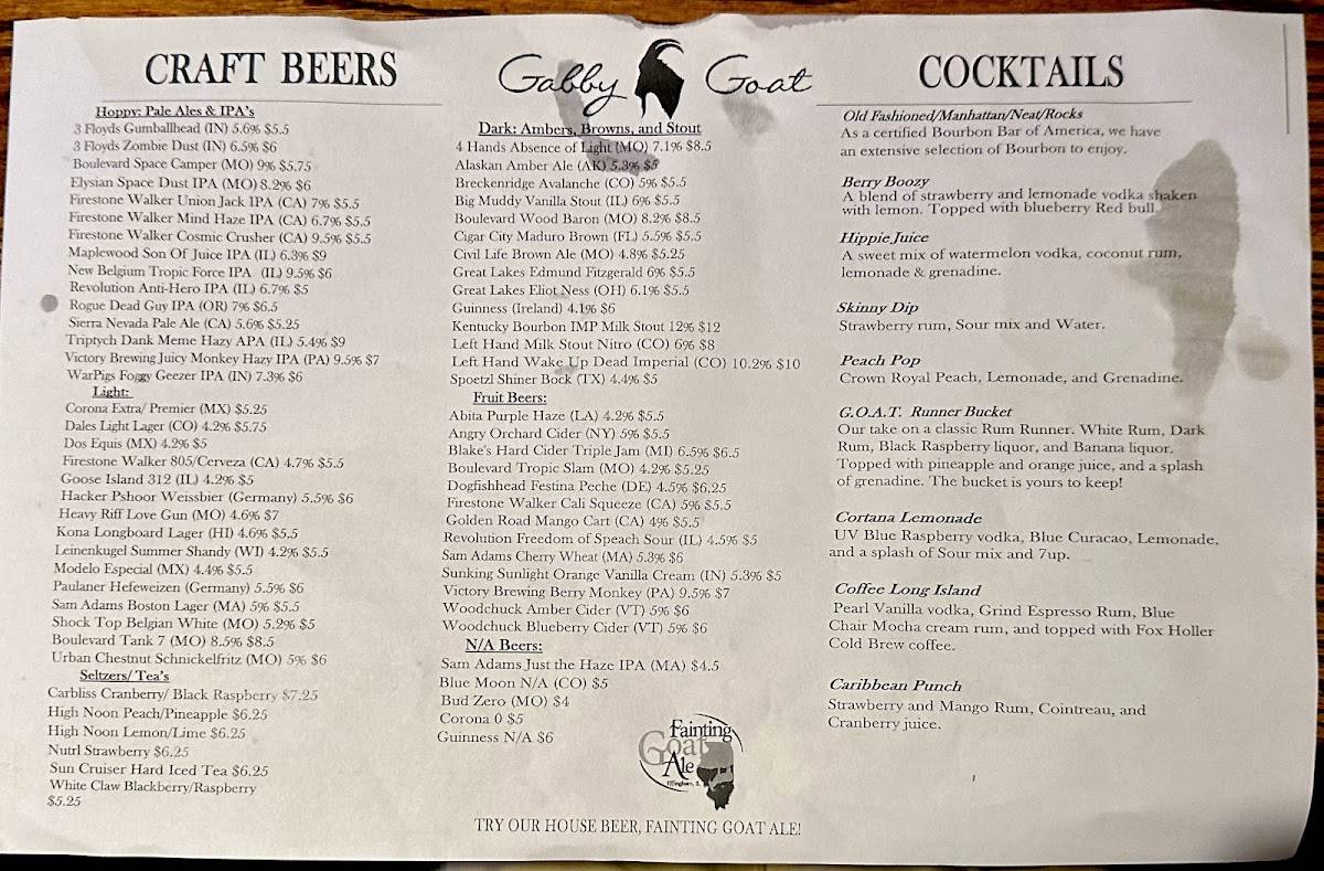 Menu at Gabby Goat American Pub & Grill, Effingham