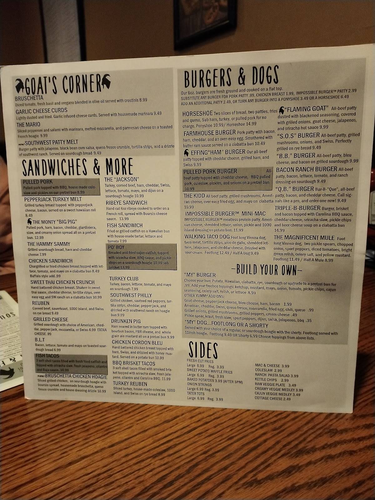Menu at Gabby Goat American Pub & Grill, Effingham