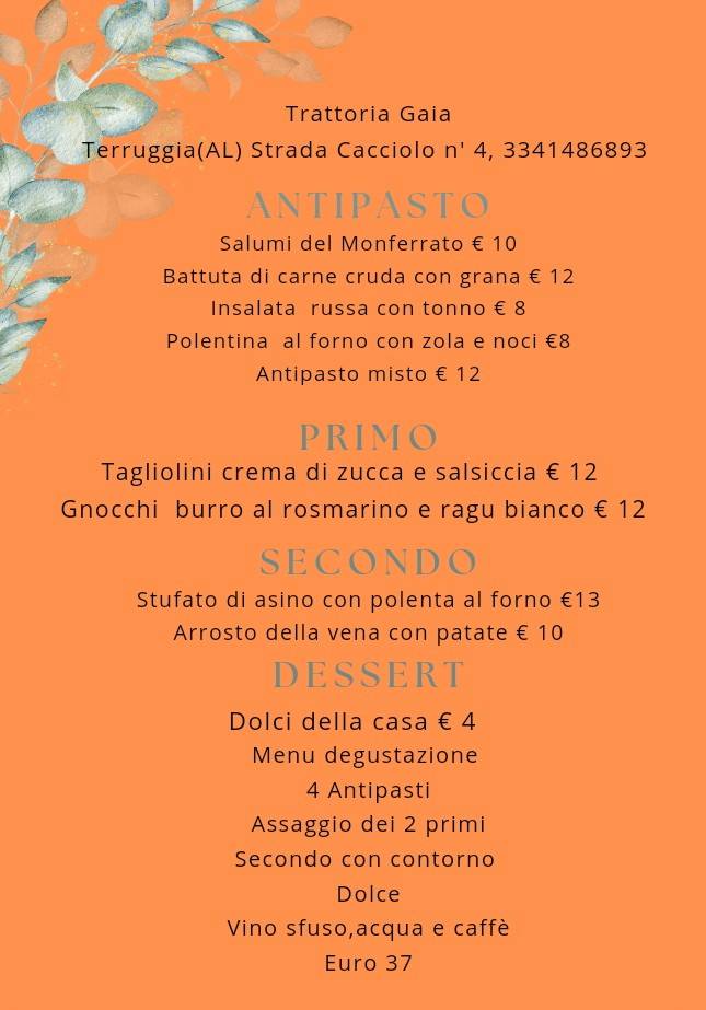 Menu da Gaia ristorante, Terruggia