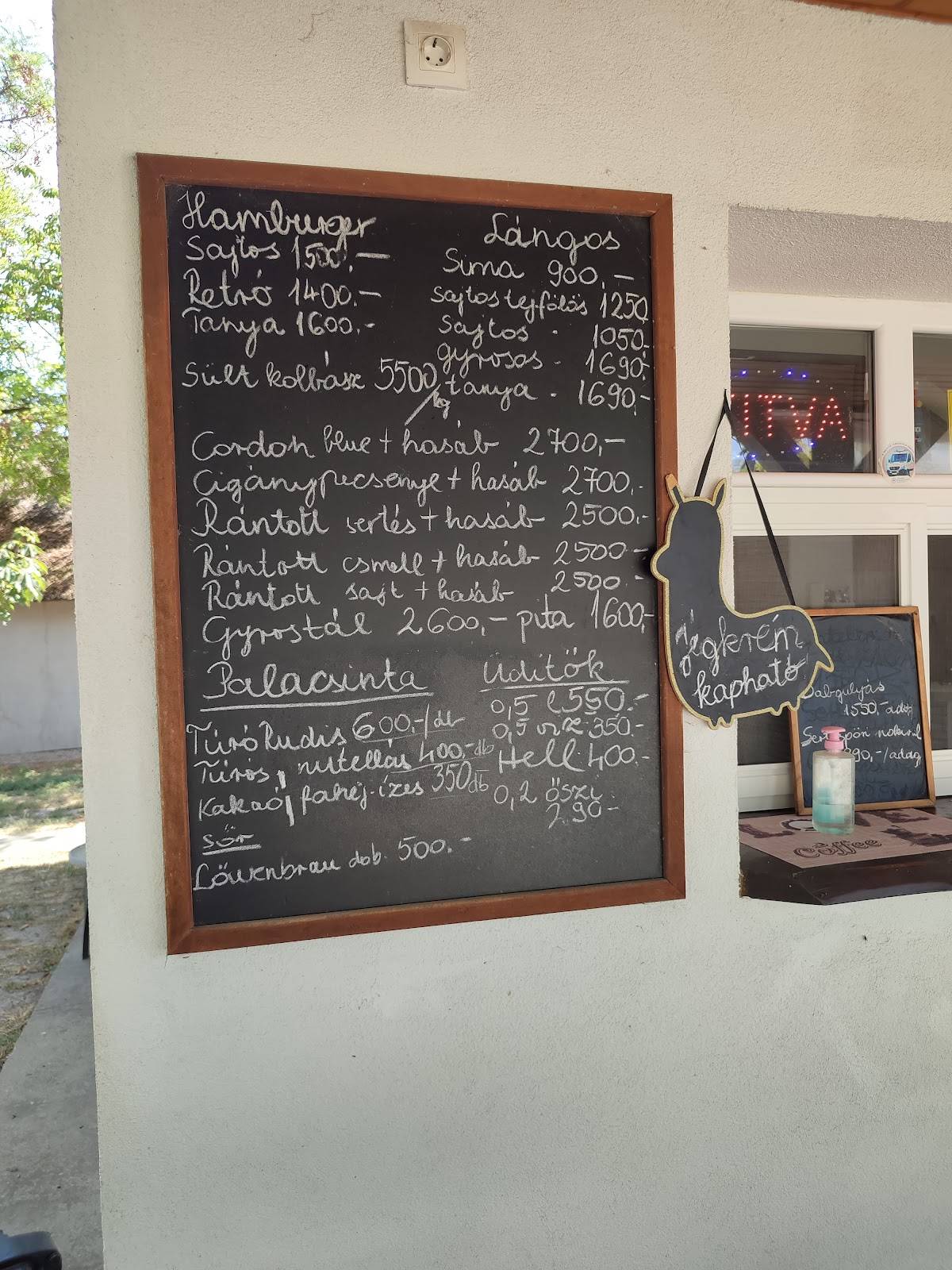 Menu at Gajdos Tanya Büfé restaurant, Kápolnásnyék
