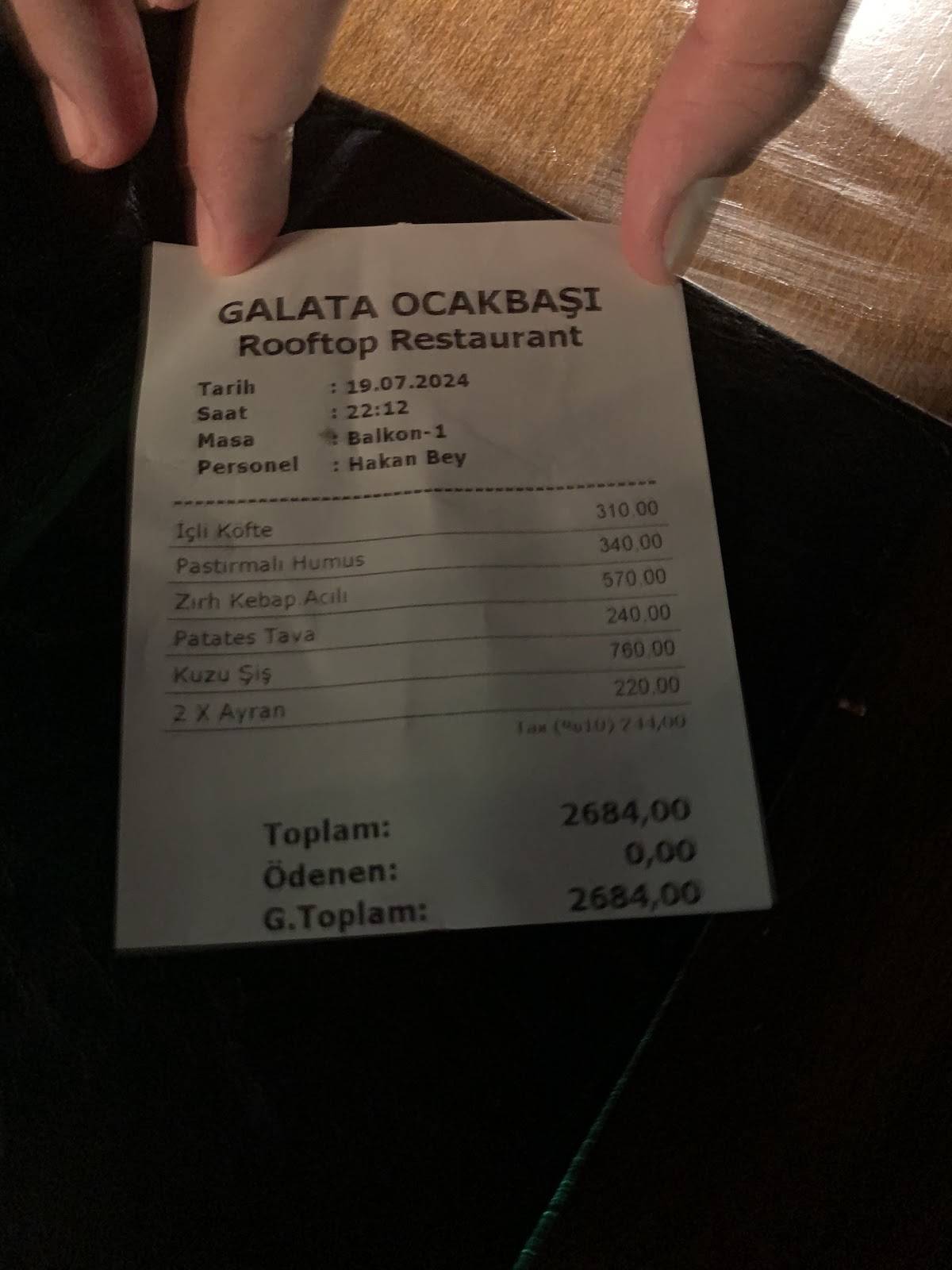 Menu at Galata Rooftop Ocakbaşı Restaurant, Istanbul