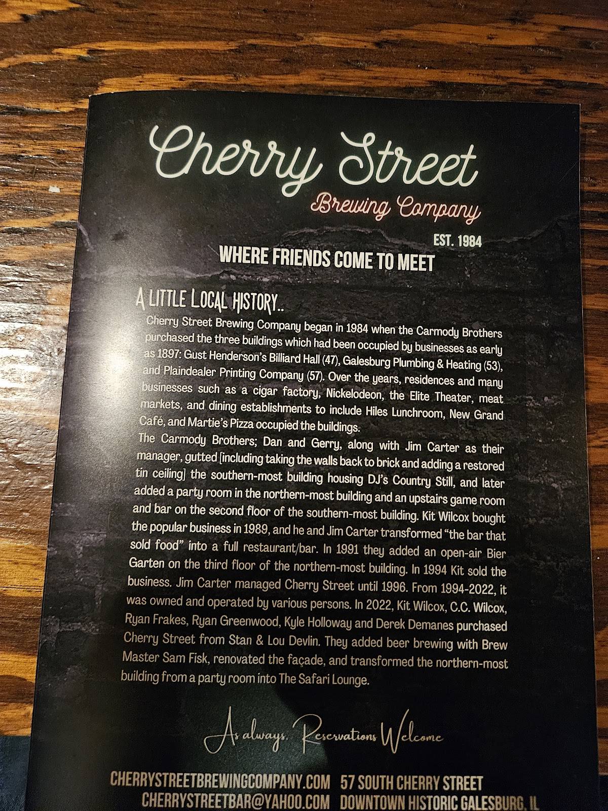 Menu at Cherry Street Brewing Company pub & bar, Galesburg, 57 S Cherry St