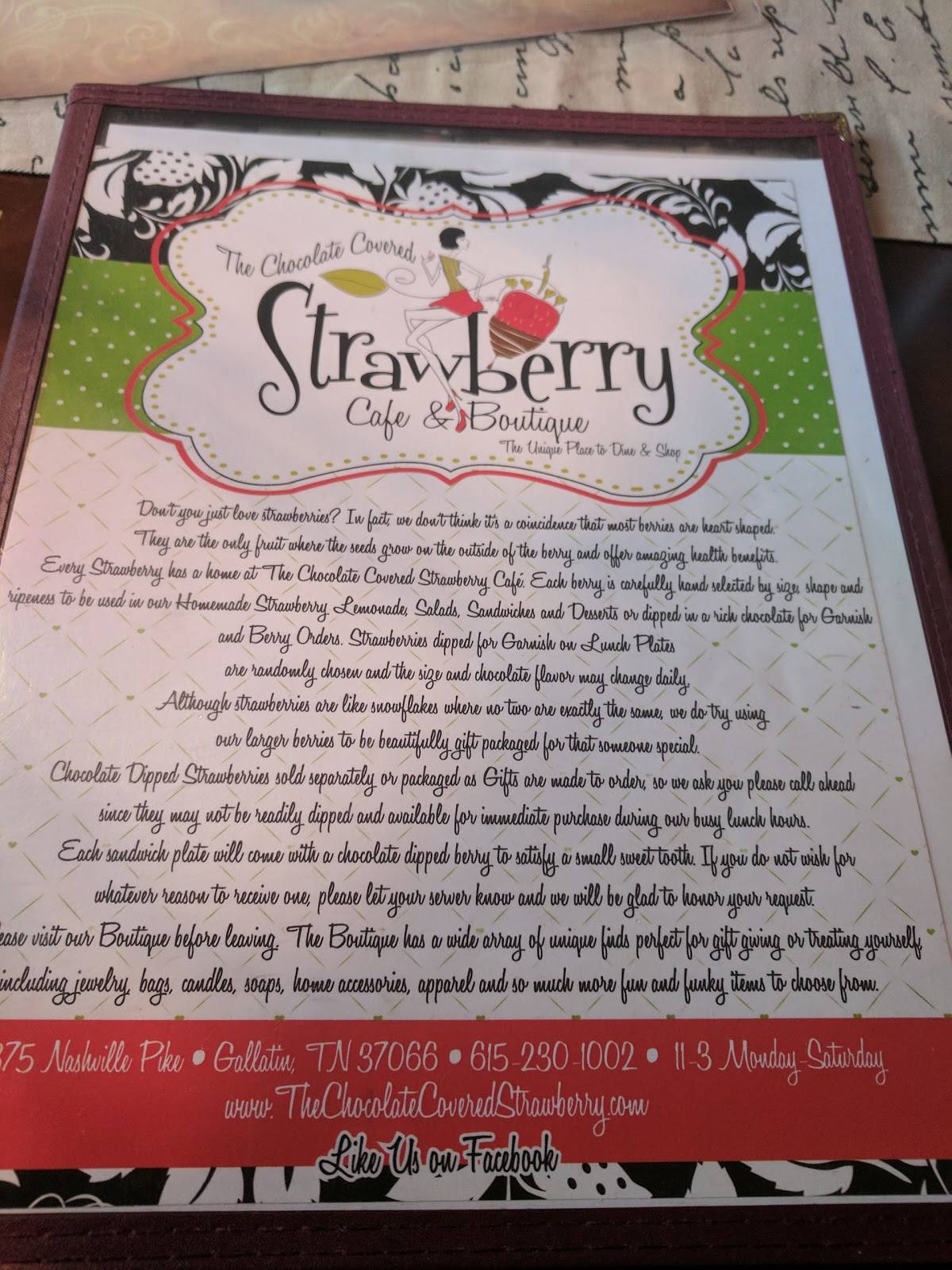 Menu at Chocolate Covered Strawberry cafe, Gallatin, Nashville Pike