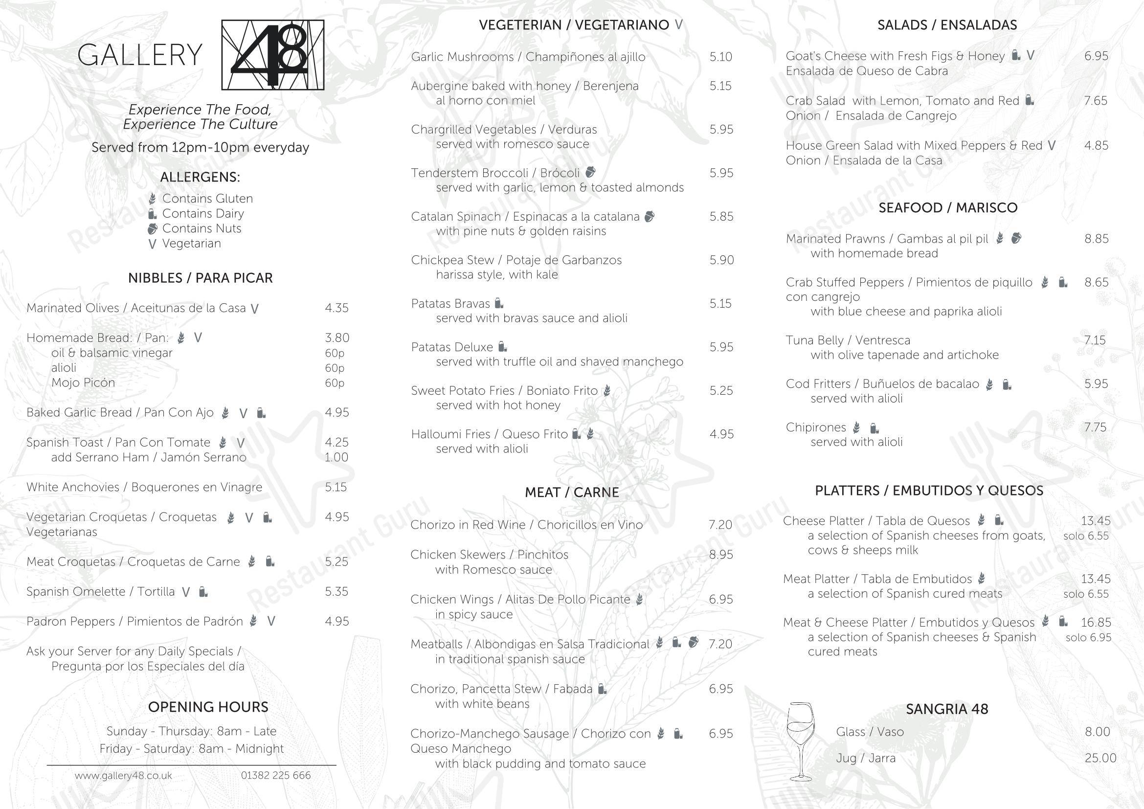 Menu at Gallery 48 pub & bar, Dundee