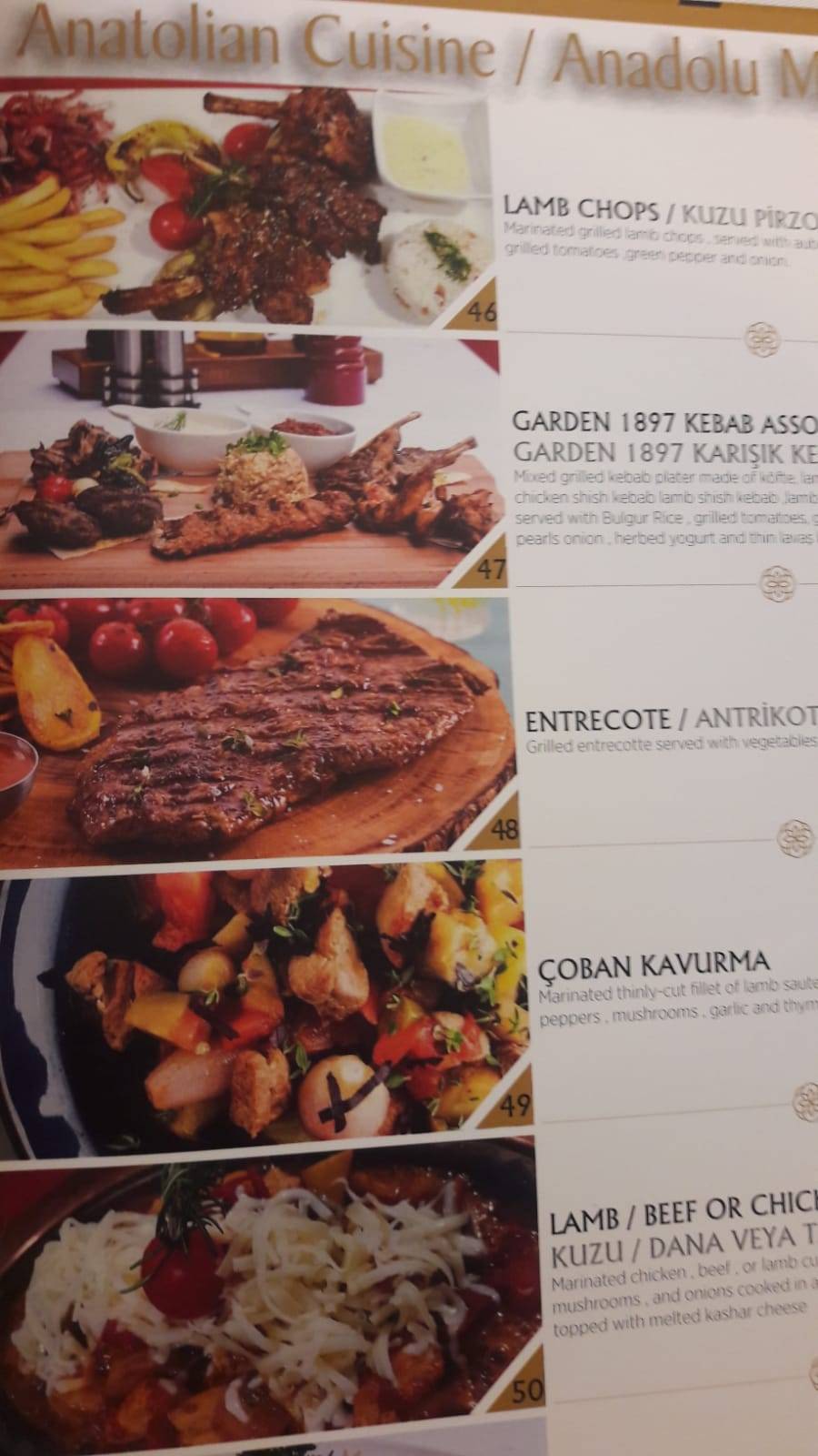 Menu at Garden 1897 Restaurant, Istanbul