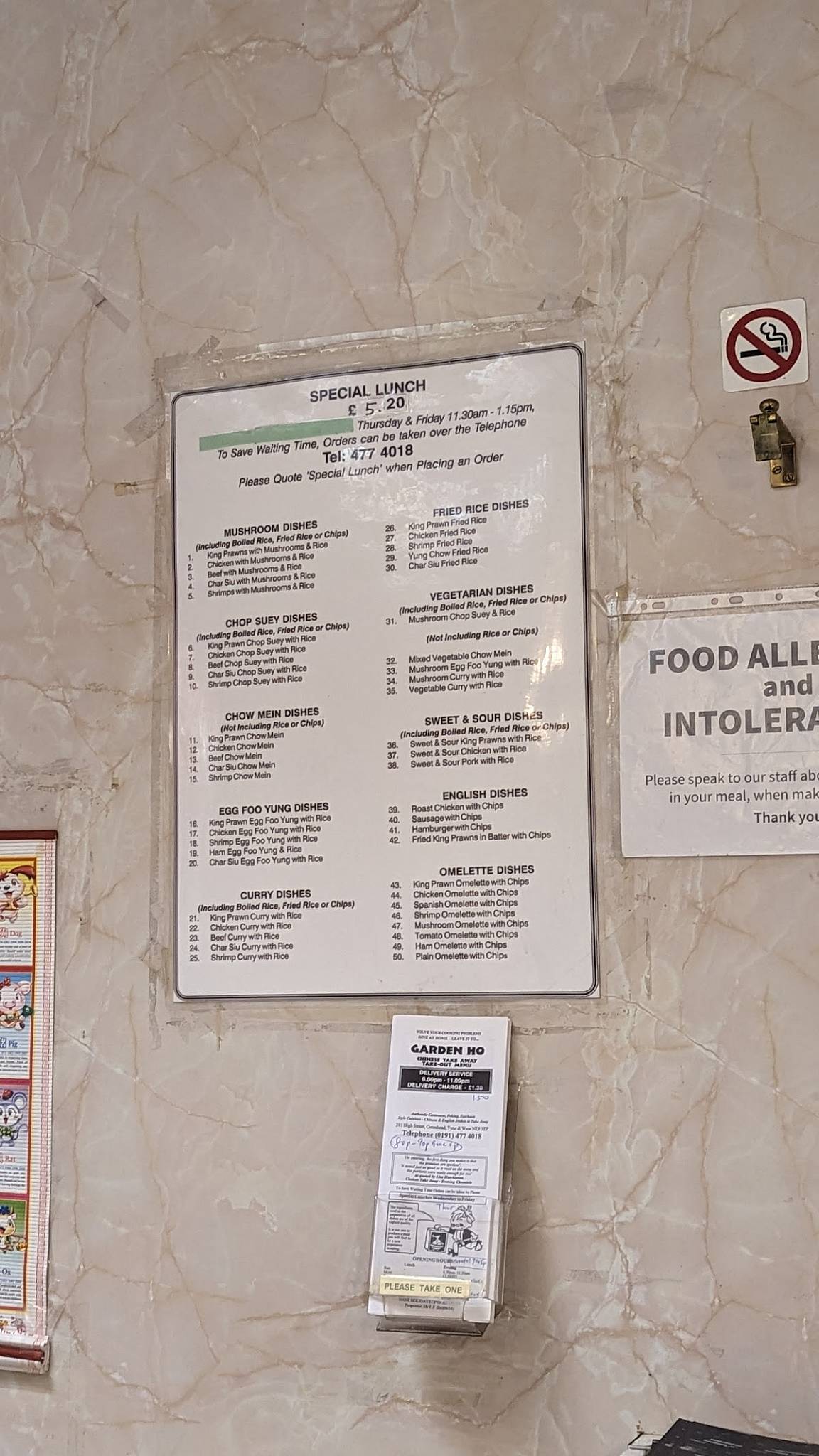 Menu at Garden Ho fast food, Gateshead