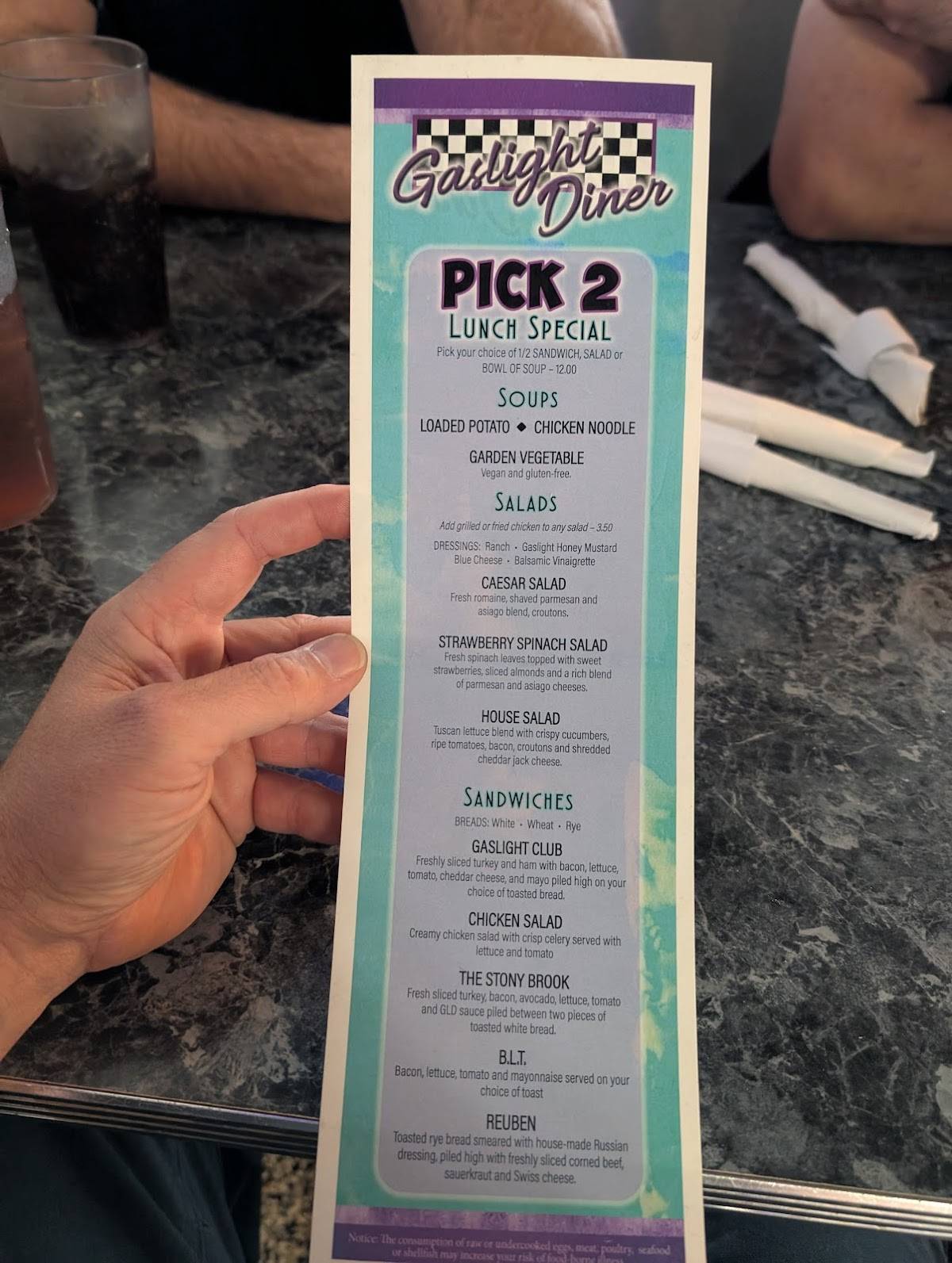 Menu at Gaslight Diner restaurant, Jeffersontown, Watterson Trail