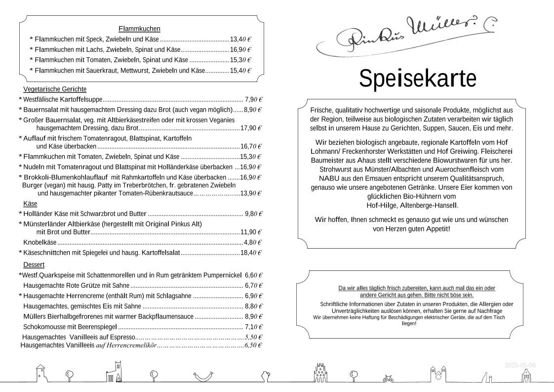 Speisekarte von Pinkus Müller restaurant, Münster