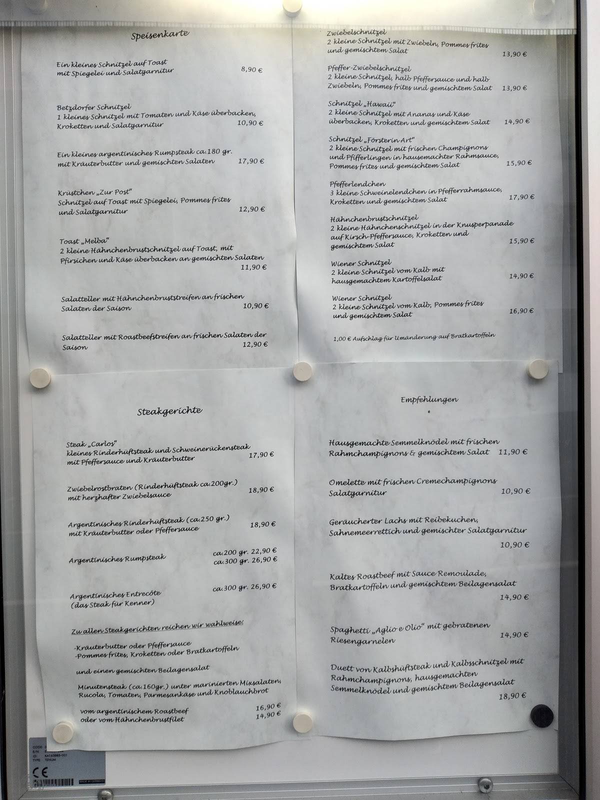Speisekarte von Gaststätte zur Post restaurant, Betzdorf