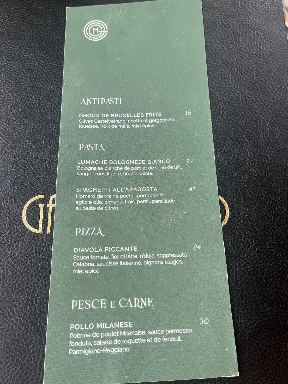 Menu au Gatto Matto restaurant, Boisbriand