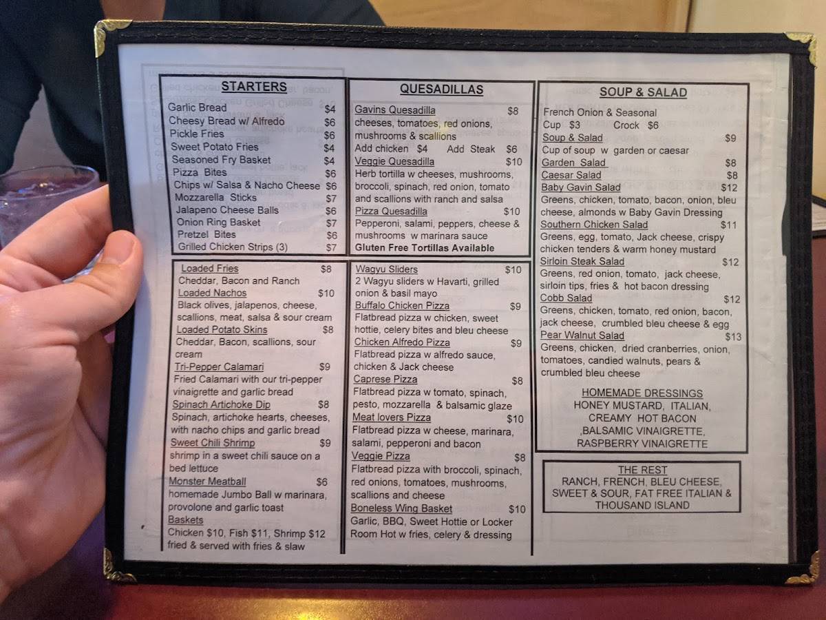Menu at Gavins Grill pub & bar, New Philadelphia