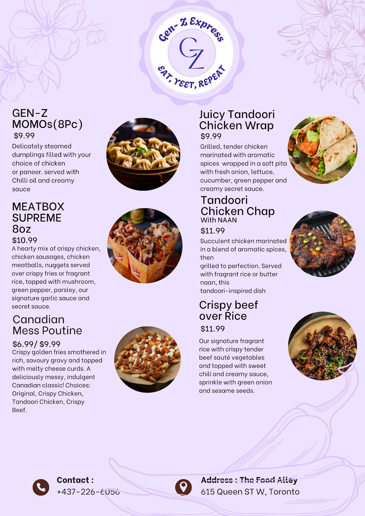 Menu at Gen-Z Express restaurant, Toronto
