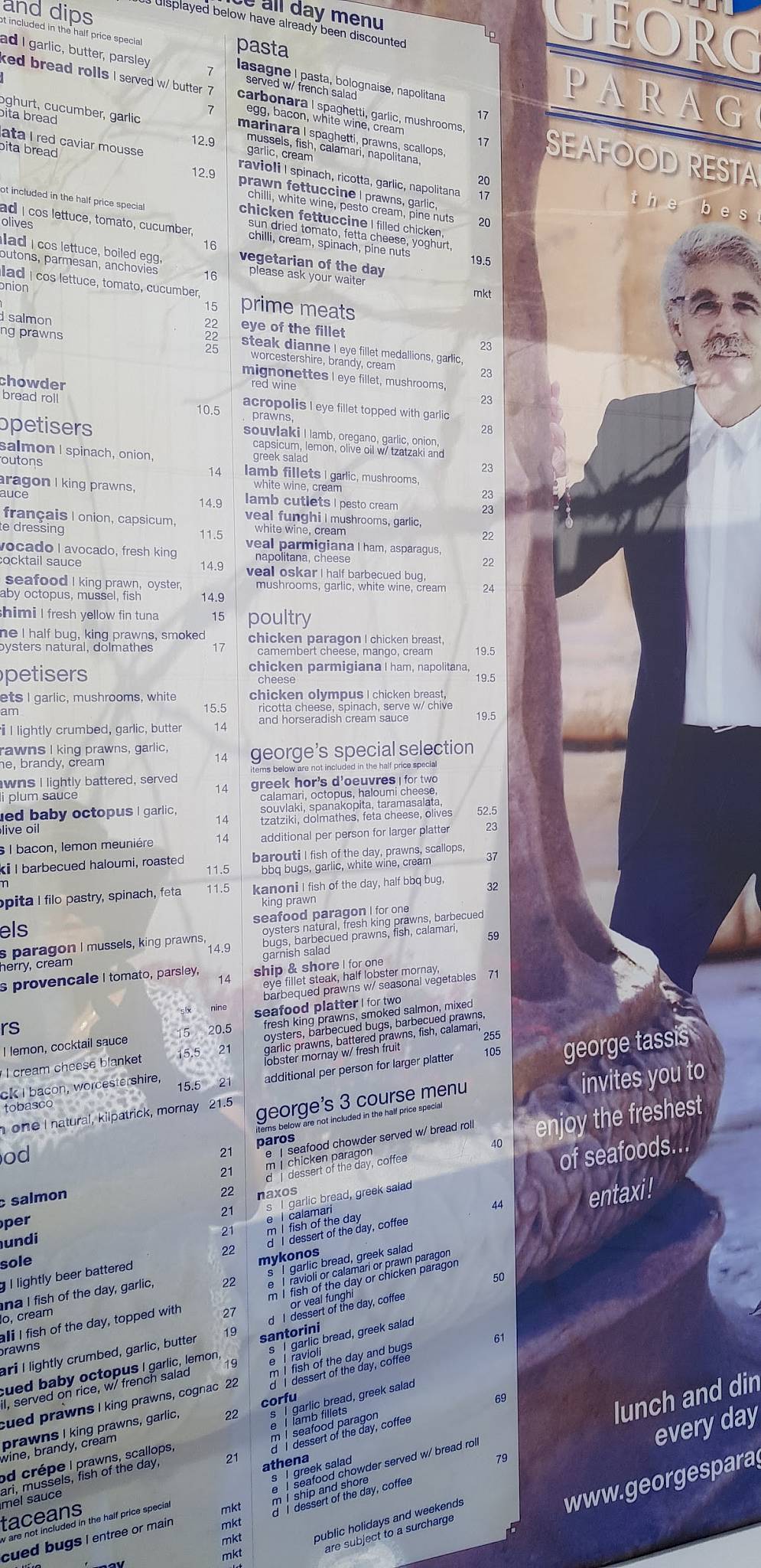 Menu at George's Paragon Seafood Restaurant - Sanctuary Cove, Hope ...