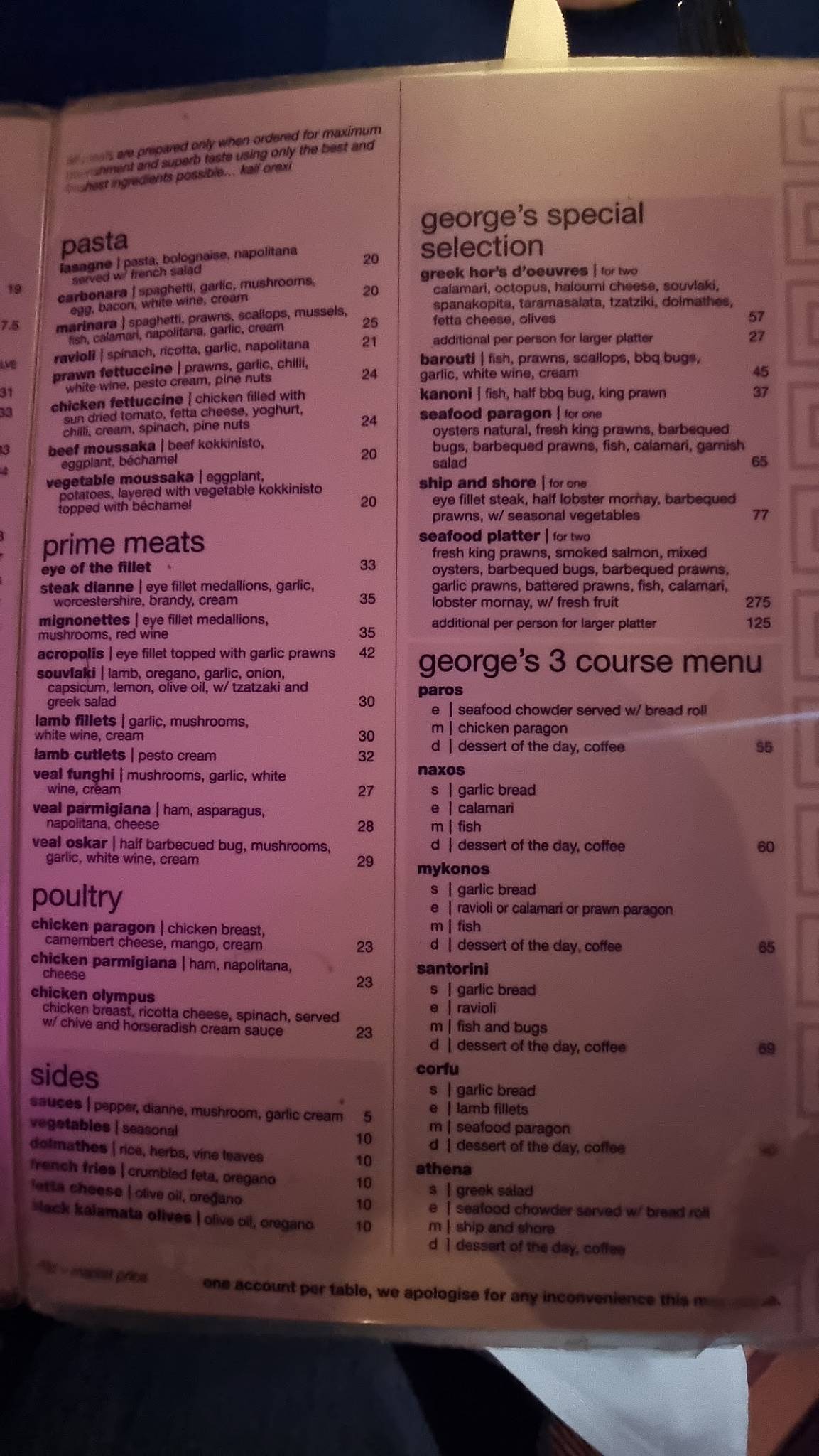 Menu at George's Paragon Seafood Restaurant - Sanctuary Cove, Hope ...