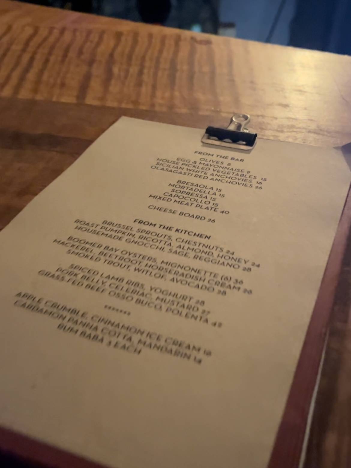 Menu at Geralds Bar, Carlton North