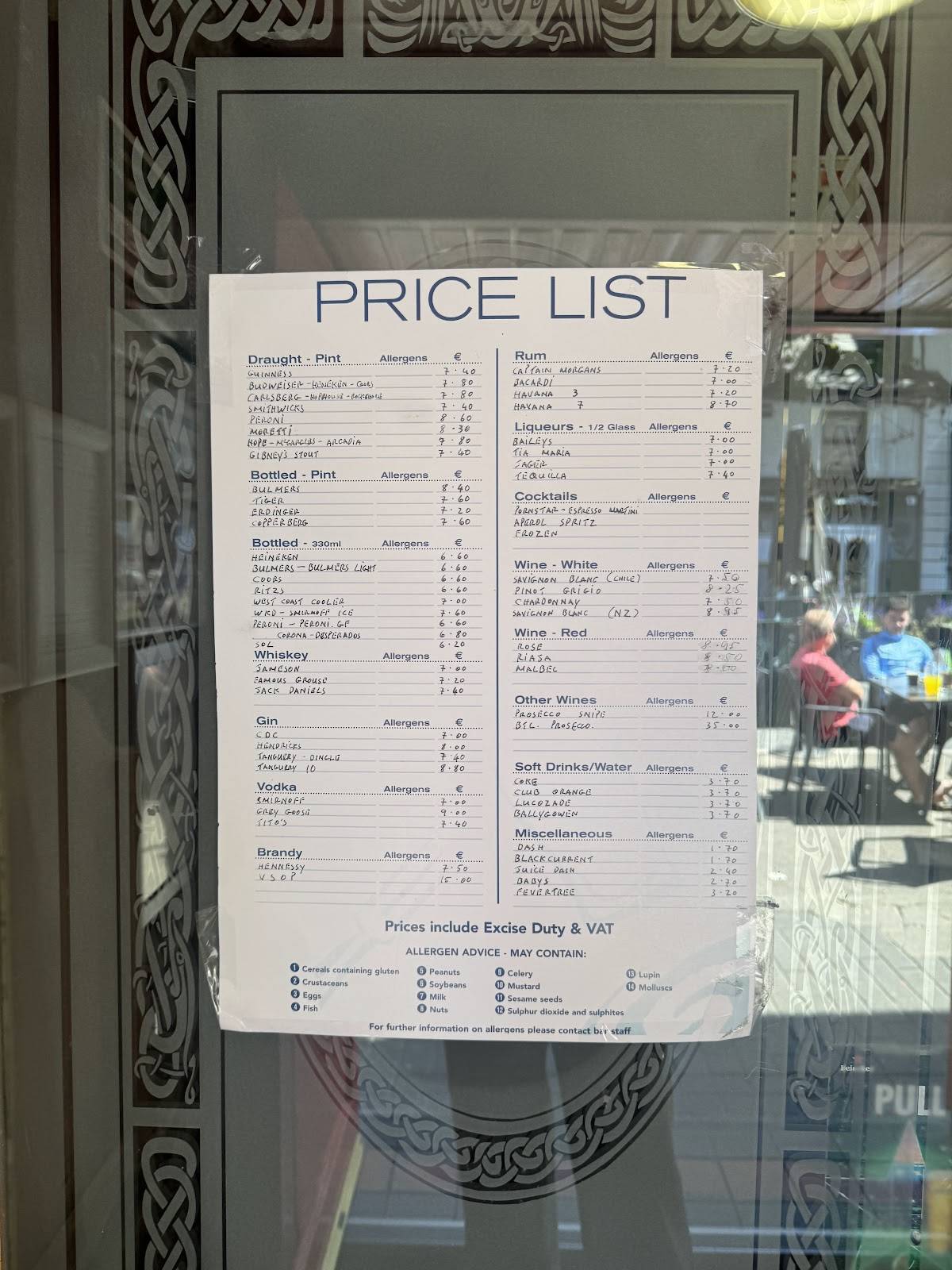 Menu at Gibney's Of Malahide, ireland pub & bar, Malahide