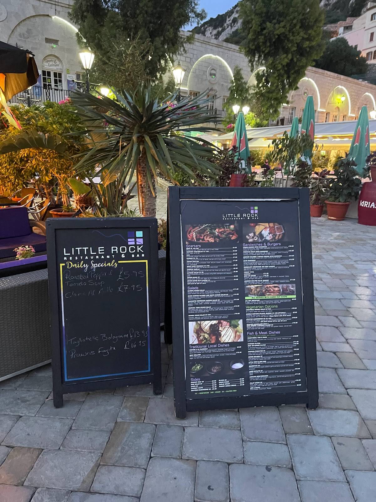 Menu at The Little Rock restaurant, Gibraltar