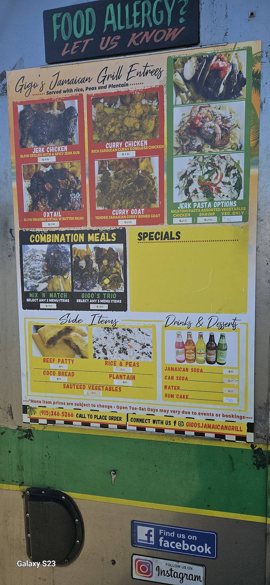 Menu at Gigo's Jamaican Grill restaurant, Tacoma