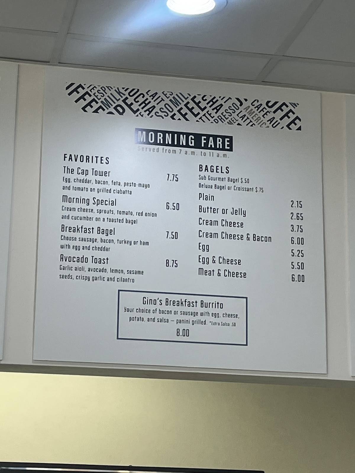 Menu at Gino's Java cafe, Sacramento, 7th St # 1A