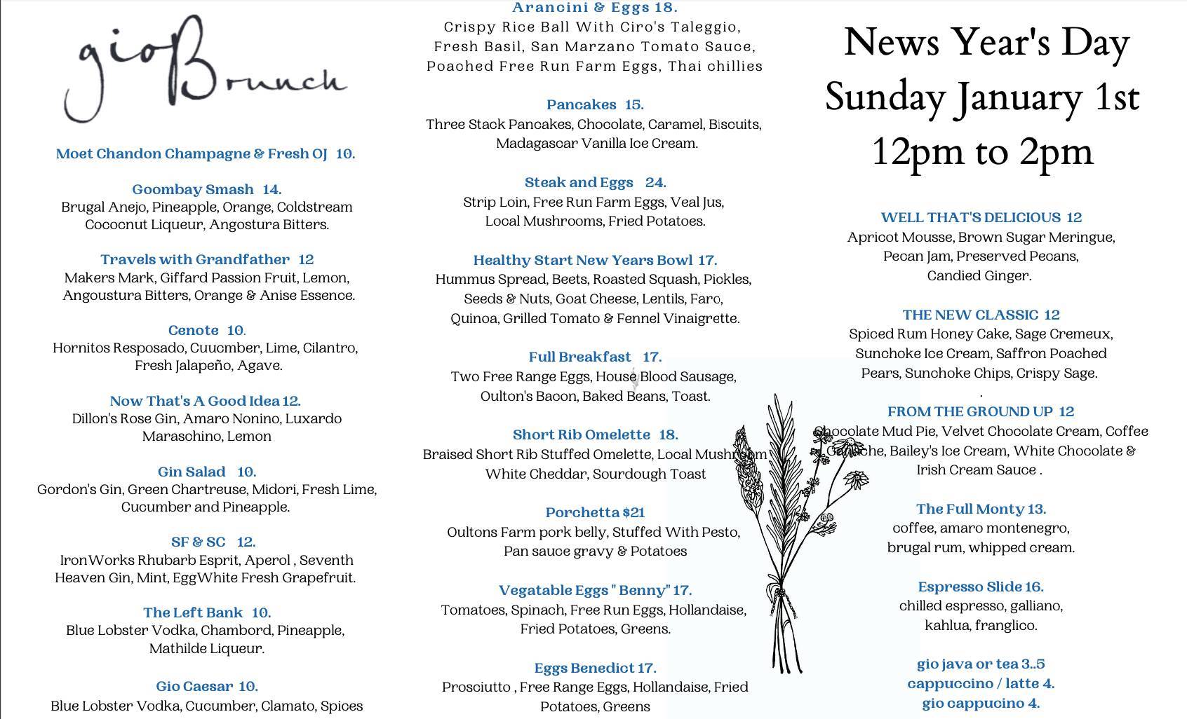 Menu at Gio restaurant, Halifax