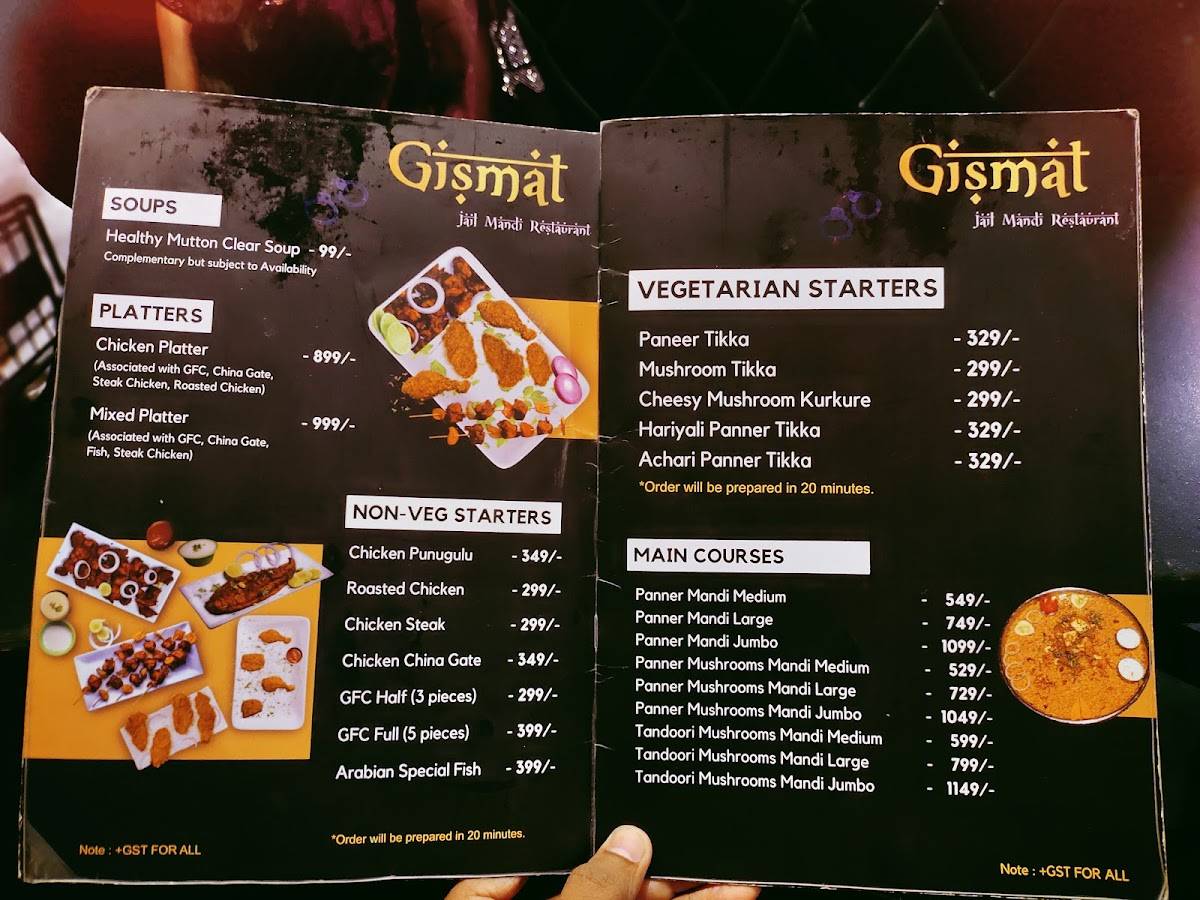 Menu at Gismat arabic jail mandi restaurant, Bengaluru