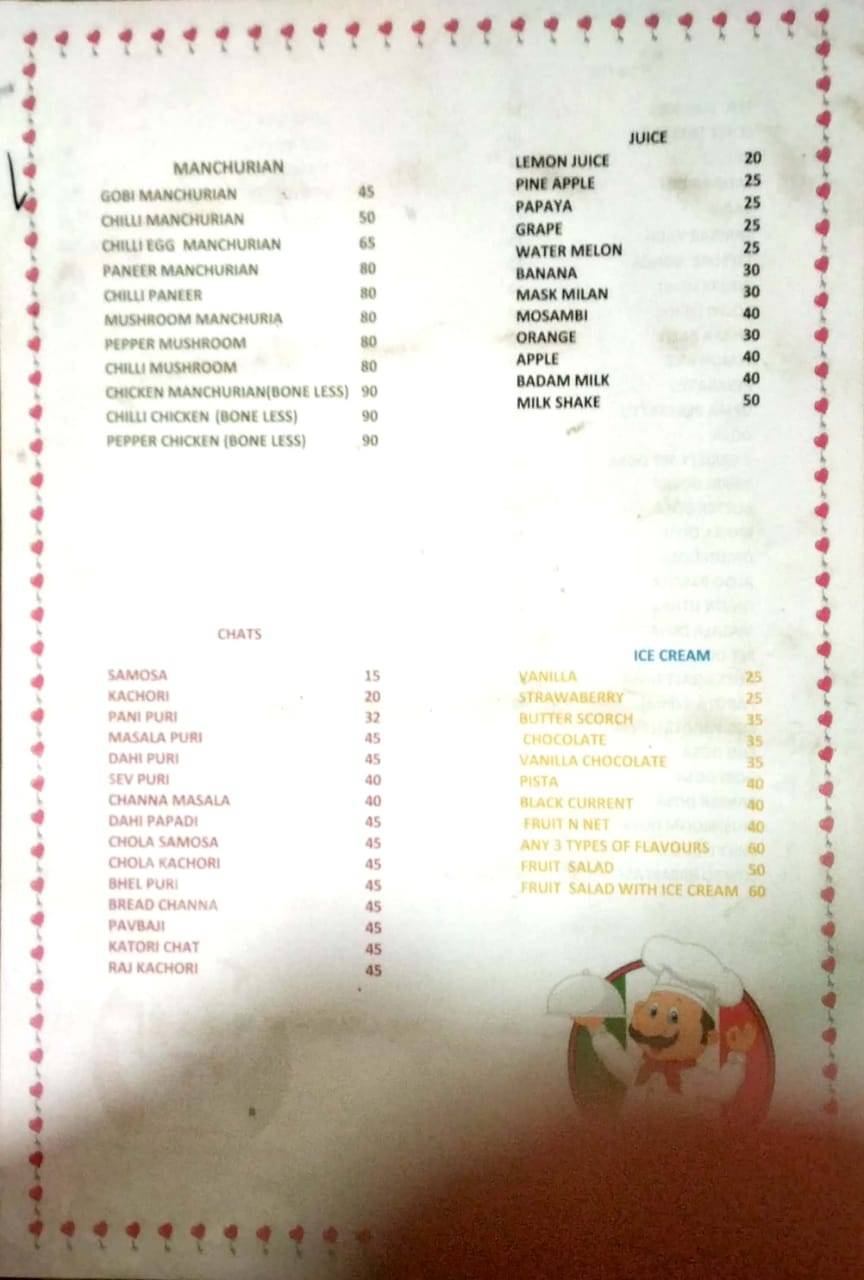 Menu at Gitam University Canteen, India