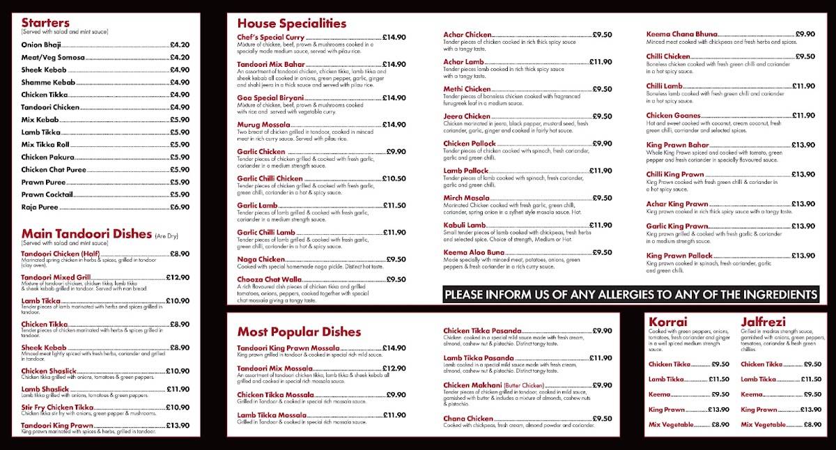 Menu at Goa Cuisine fast food, Skegness