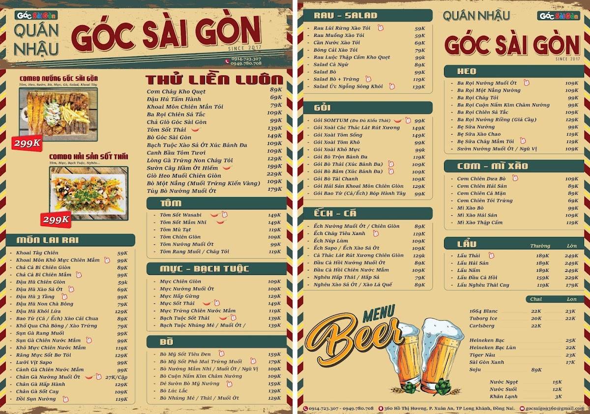 Carta del restaurante Góc Sài Gòn, Long Khanh, 360 Hồ Thị Hương
