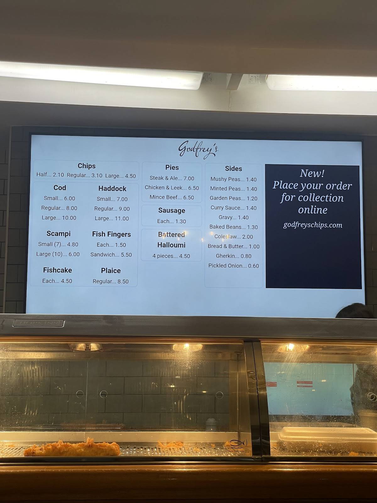 Menu at Godfrey's restaurant, Harpenden