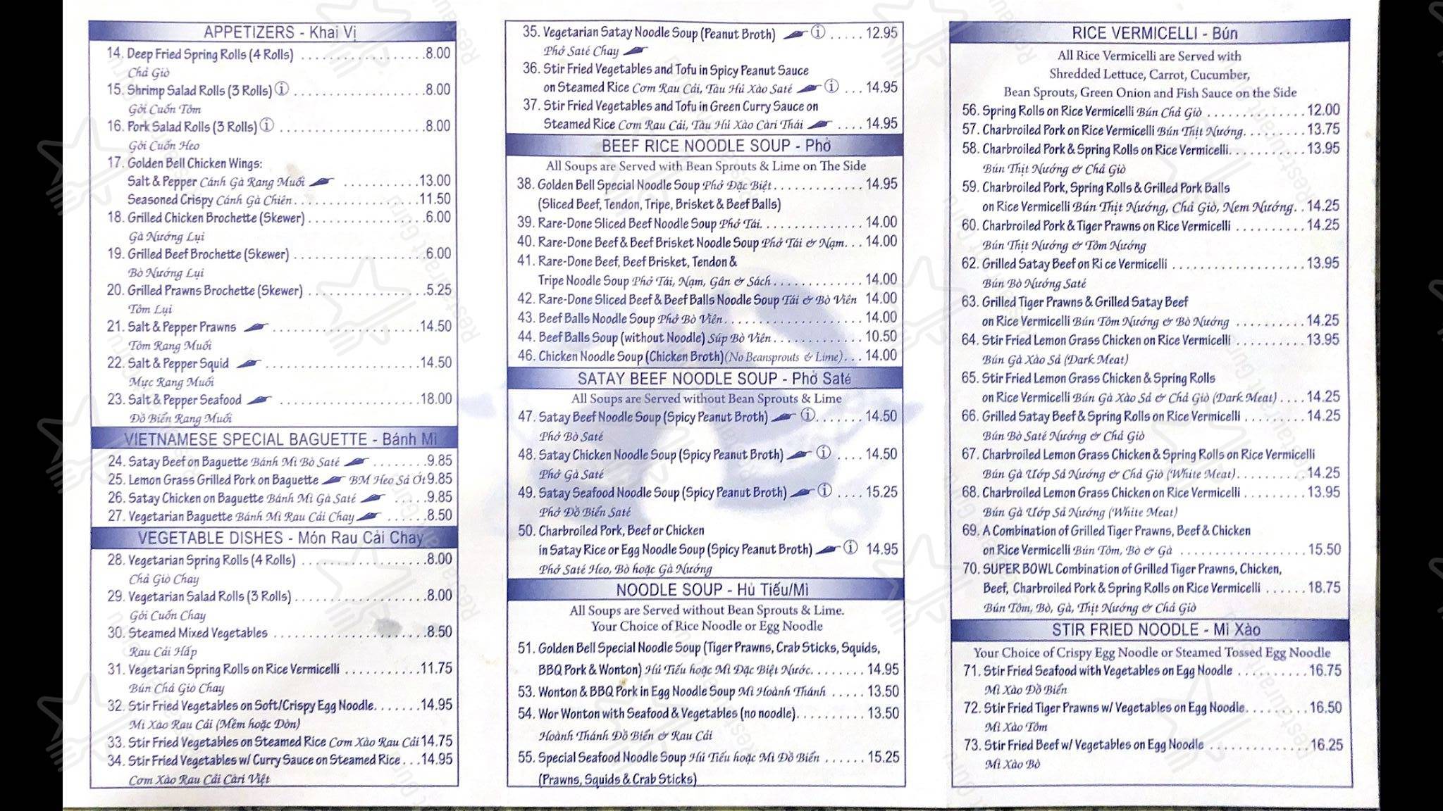Menu at Golden Bell Sub & Grill Restaurant, Medicine Hat