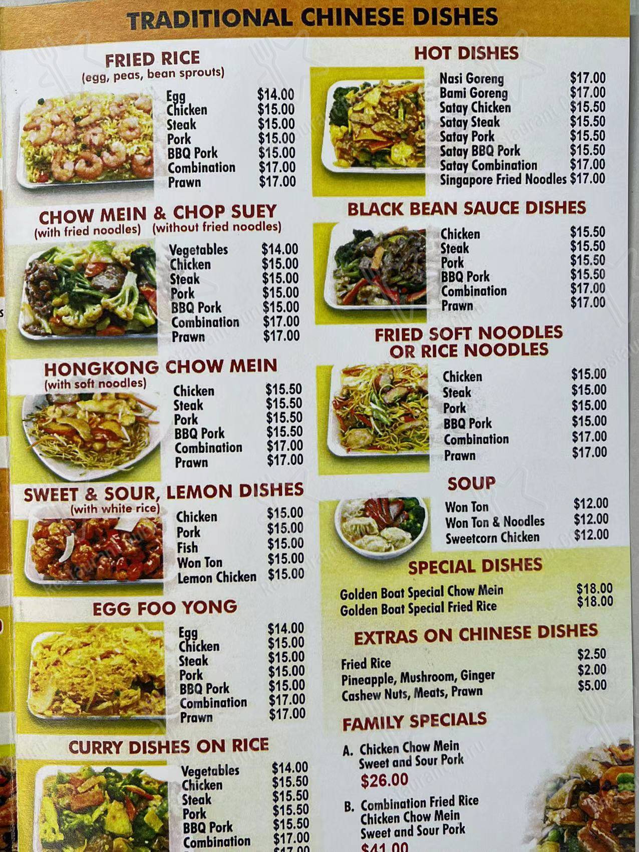 Menu at Golden Boat, Warkworth