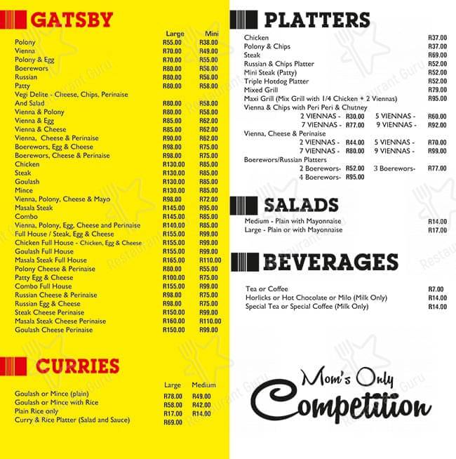 Menu at The Golden Dish restaurant, Cape Town