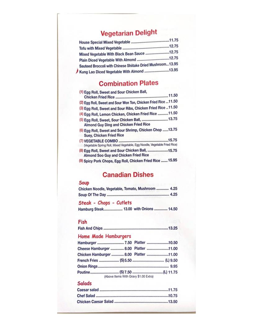 Menu at Golden Flower restaurant, Cochrane