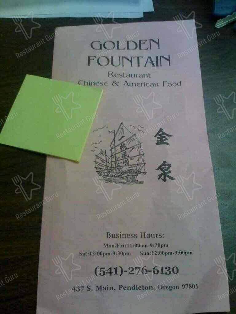 Menu at Golden Fountain restaurant, Pendleton, 437 S Main St