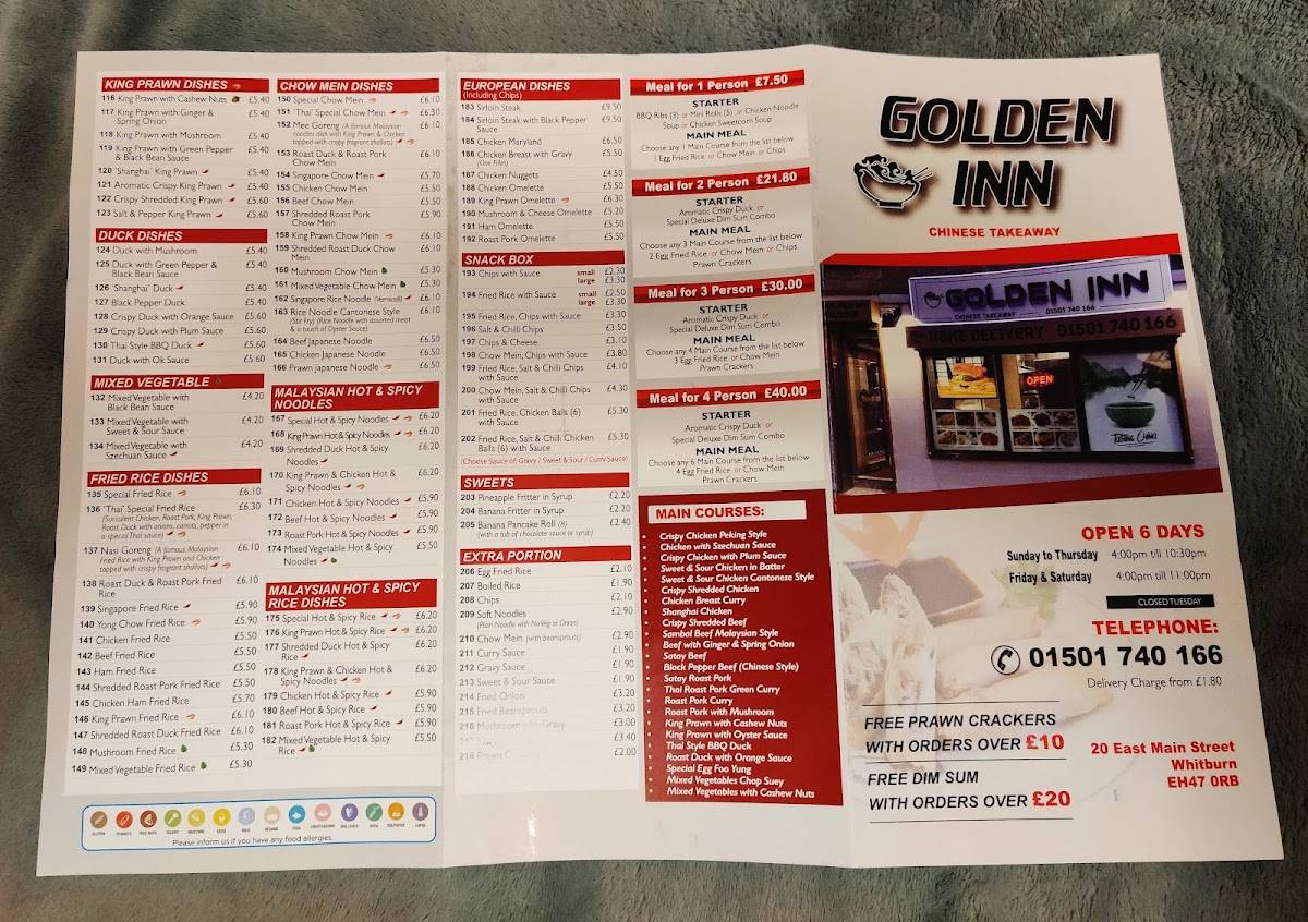 Menu at Golden Inn restaurant, Bathgate, 20 E Main St