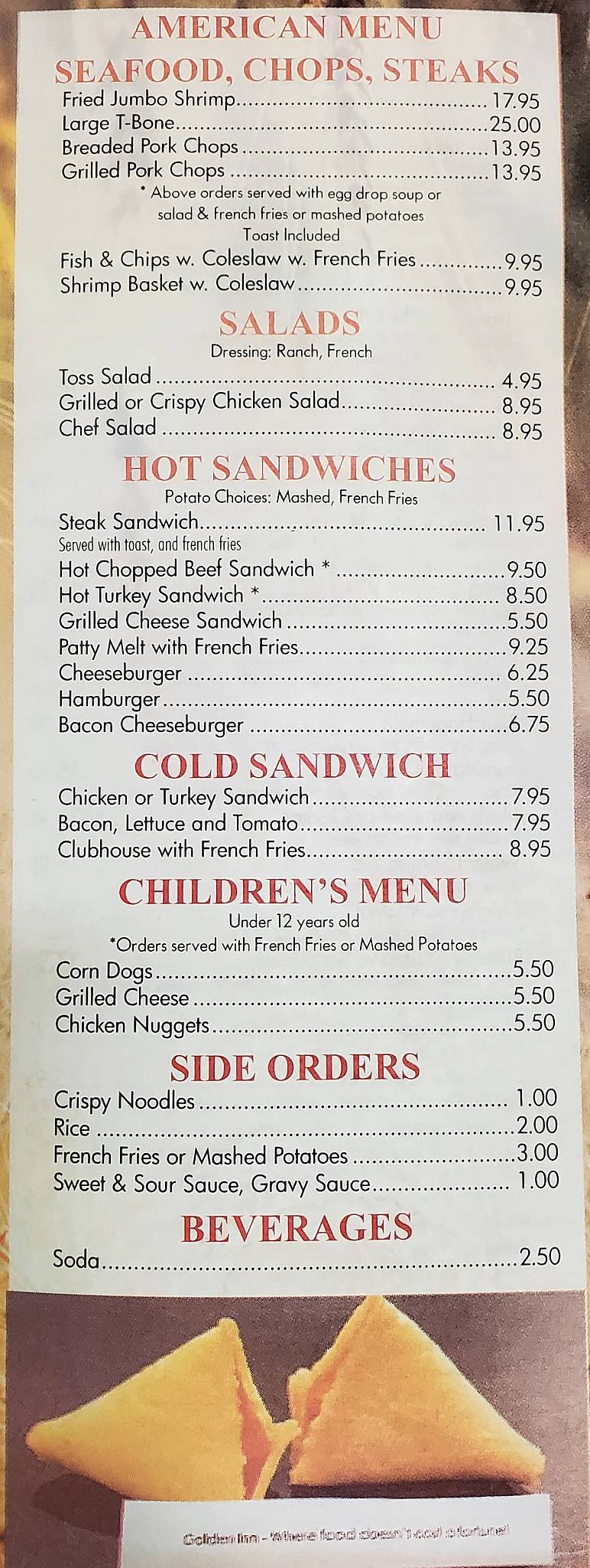 Menu at Golden Inn Restaurant, Superior