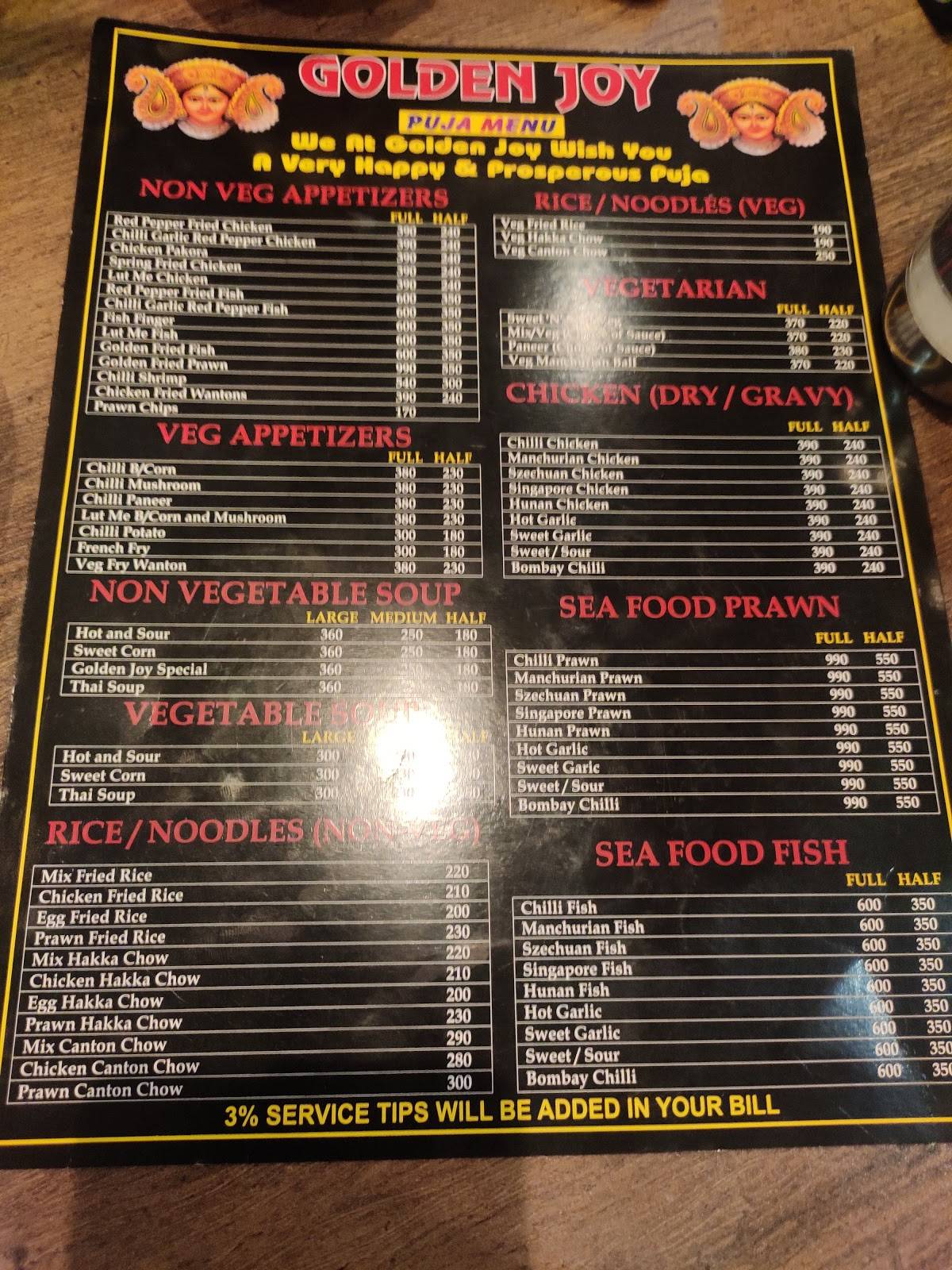 Menu at Golden Joy Restaurant, Kolkata