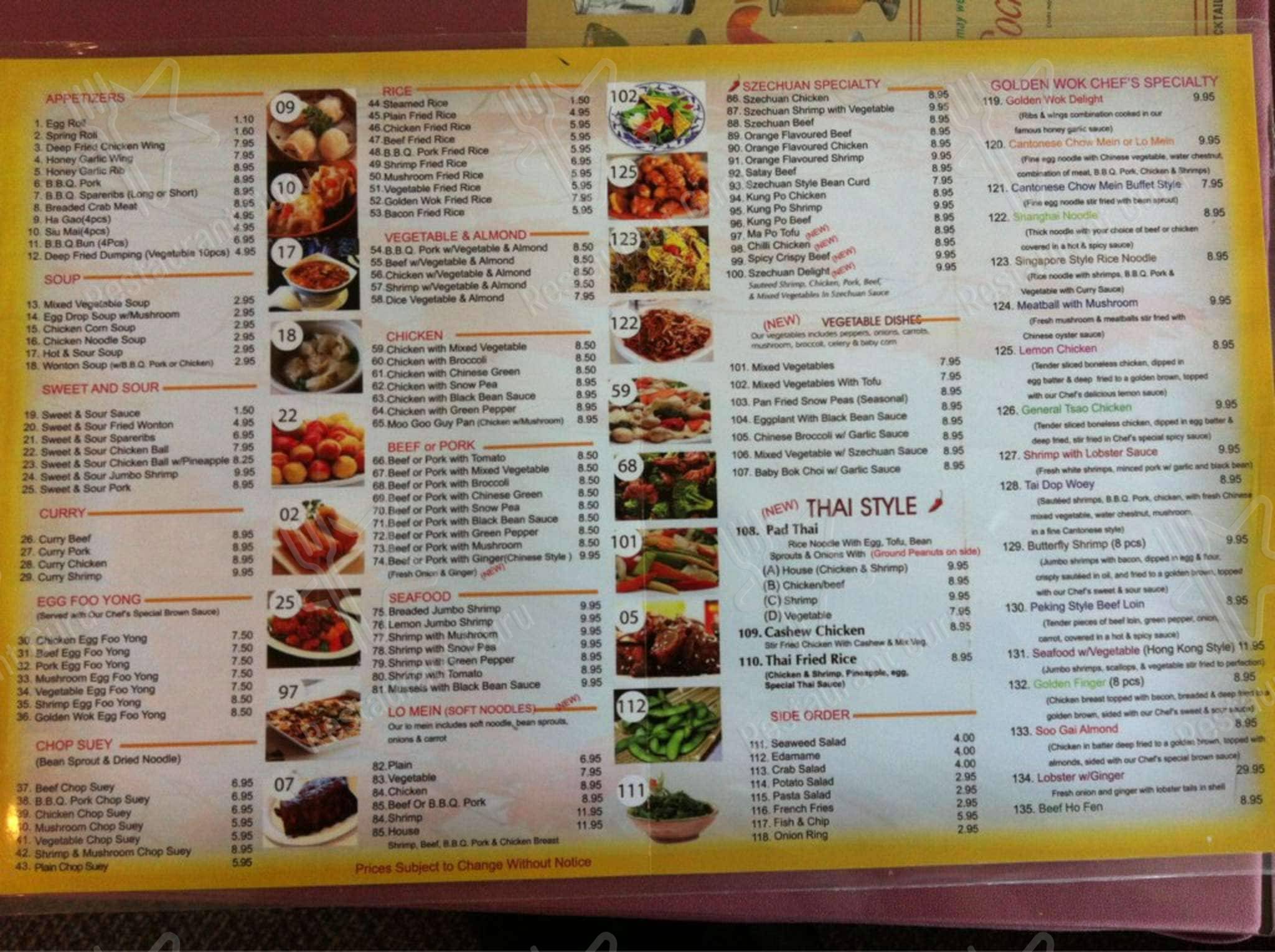 Menu at Golden Wok Restaurant, Orillia, 72 Colborne St W