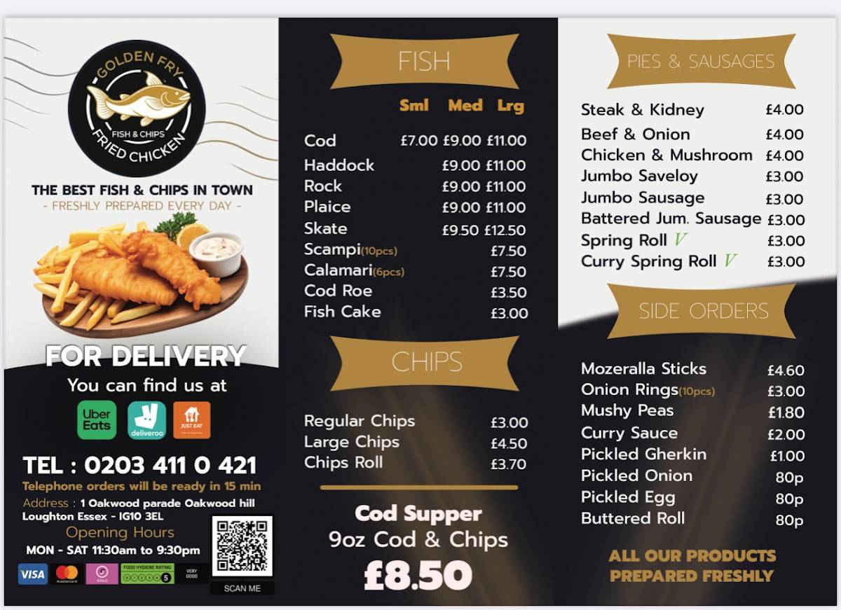 Menu at Golden Fry restaurant, Loughton